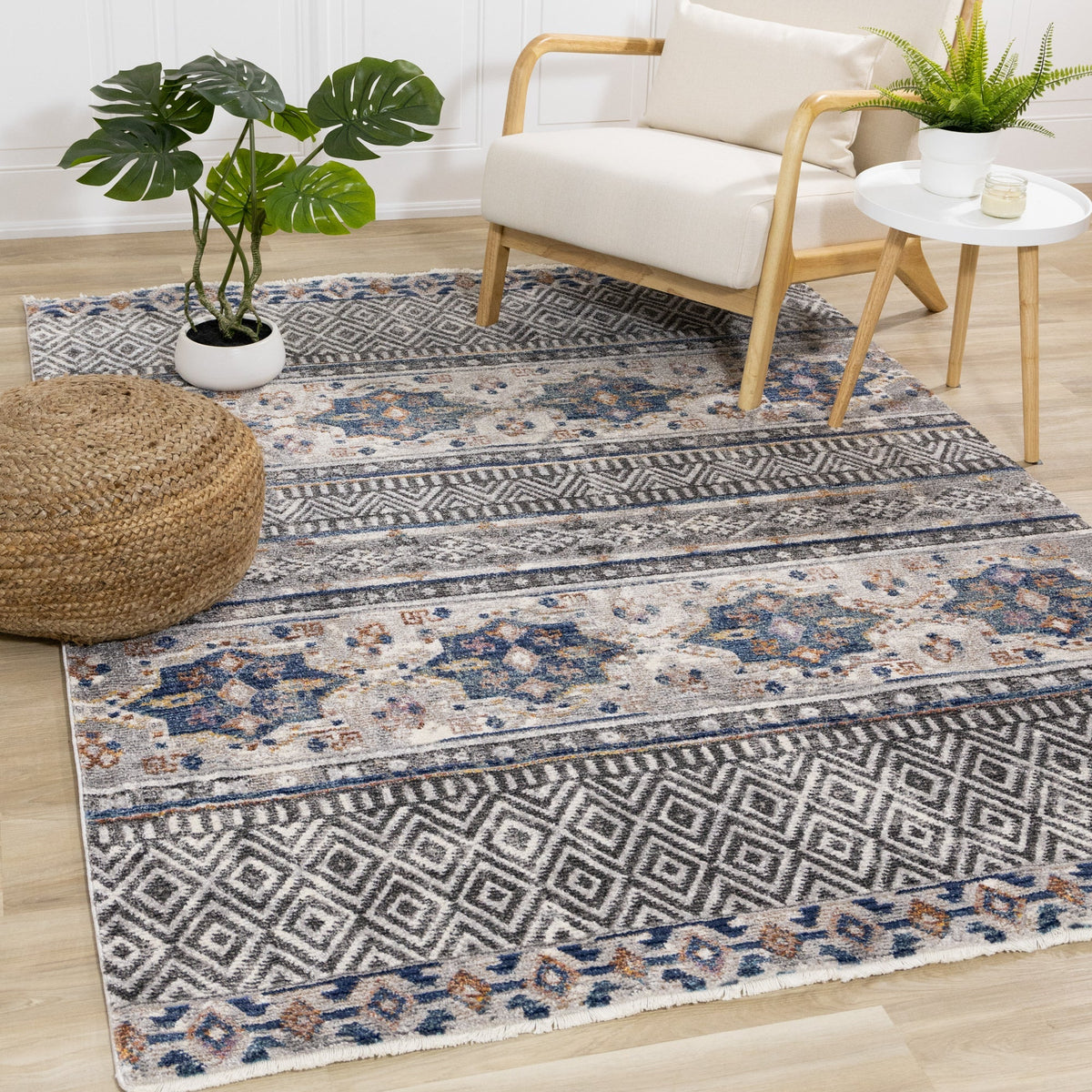 Evora Grey Blue Orange Southwest Area Rug Kalora Interiors | Cheap Rugs ...
