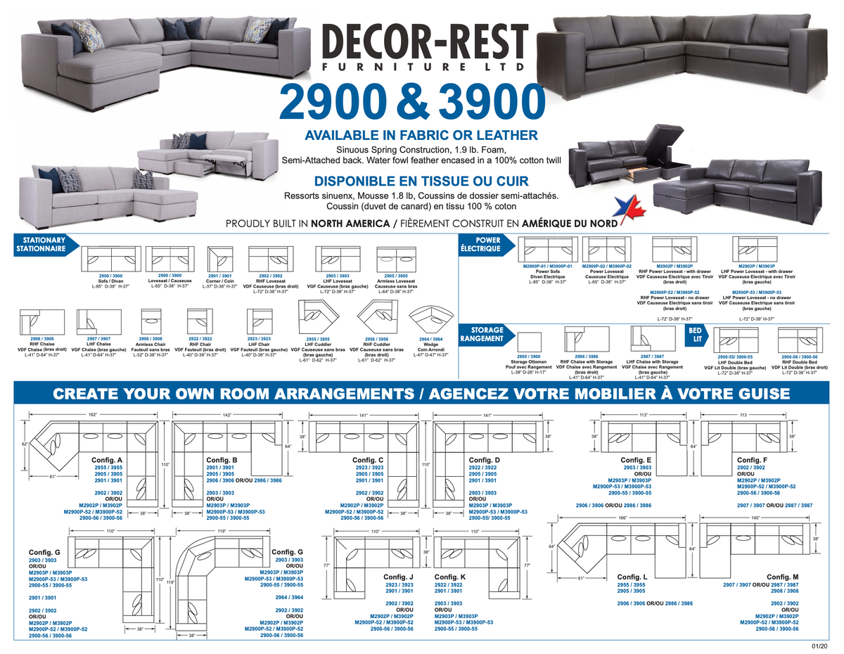 2900 Fabric Sectional Sofa by Decor-Rest – Devos Furniture Inc.