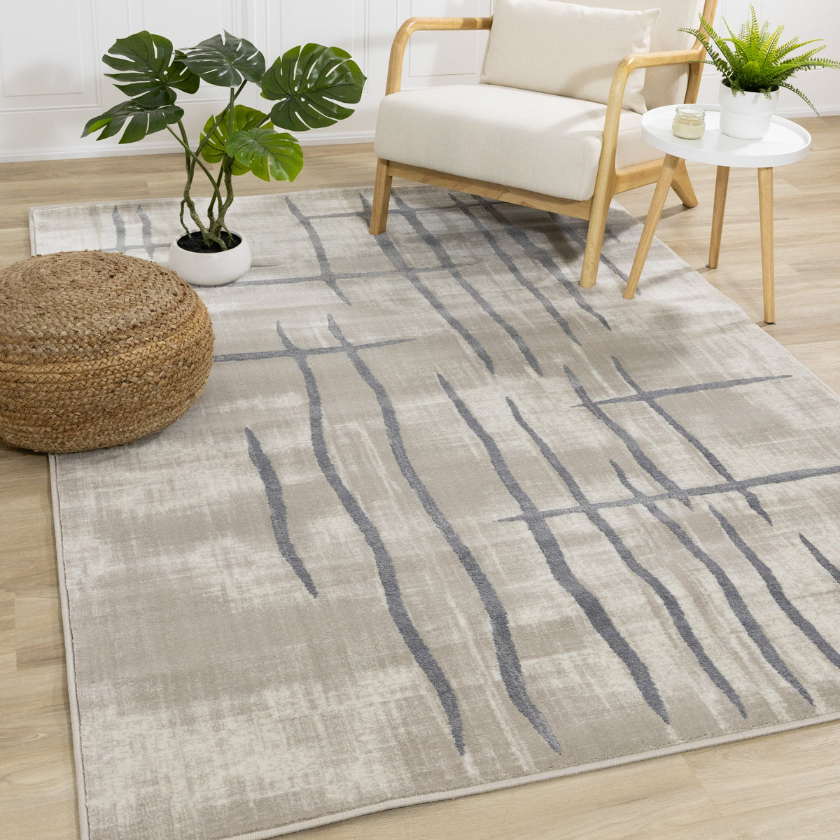 Sylvan Beige Cream Grey Wavy Crossed Lines Rug by Kalora Interior ...
